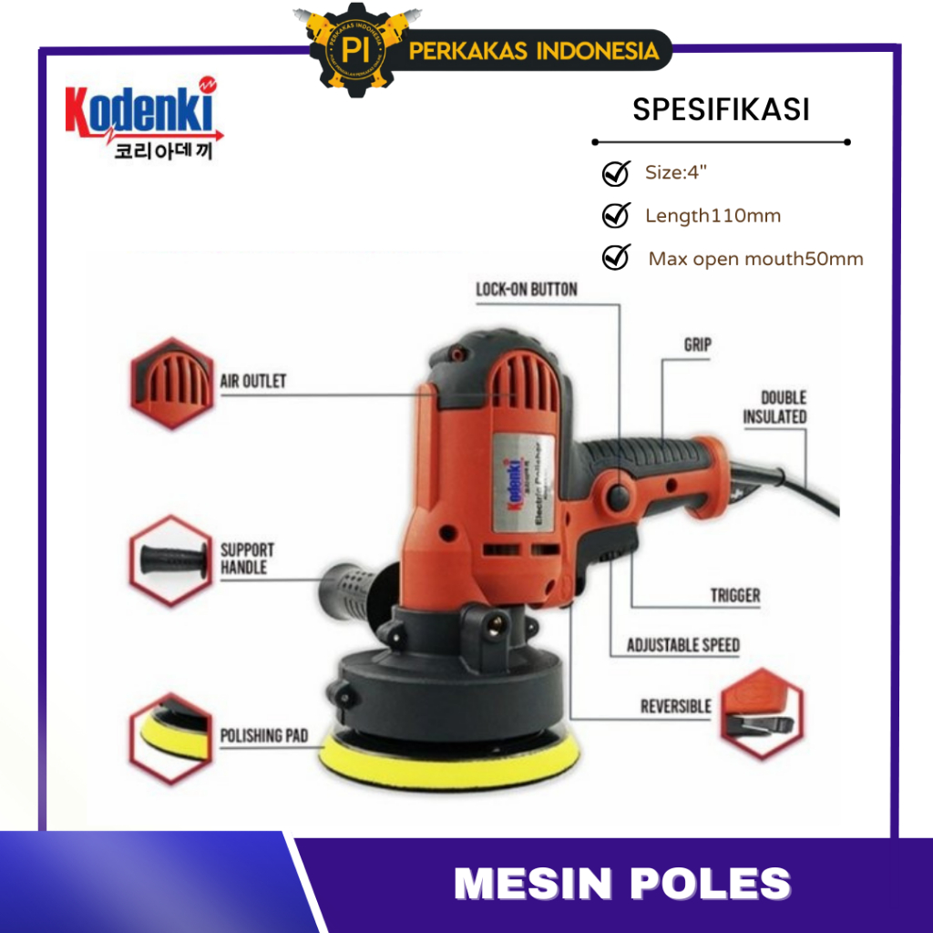 Jual Mesin Poles Mobil KODENKI 5 Inch Variable Speed Alat Polisher Sander Wax Pemoles Pembersih ...
