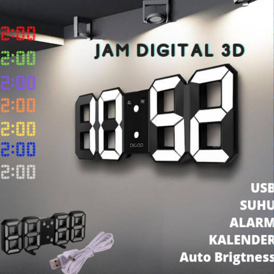 Jual MKR JAM DINDING DIGITAL LED/JAM MEJA ALARM SUHU/JAM 3D LED BESAR ...