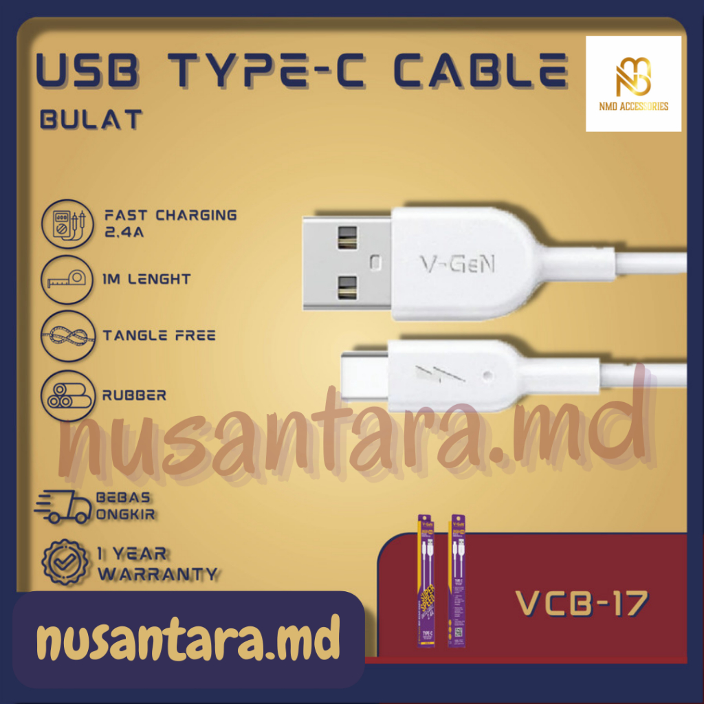 Jual KABEL DATA USB Type C 2,4A V-GeN VCB-17 Fast Charging VGEN Type-C ...