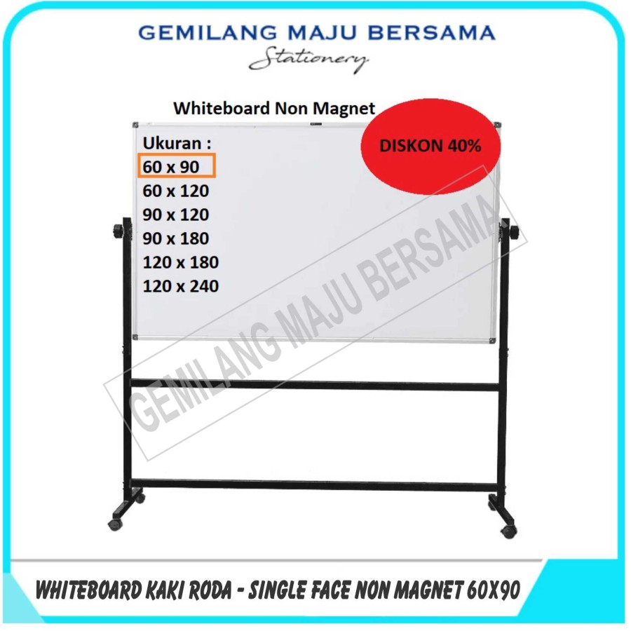 Jual Whiteboard / Papan Tulis + Kaki Roda 60cm x 90cm (singleface / non magnet) | Shopee Indonesia