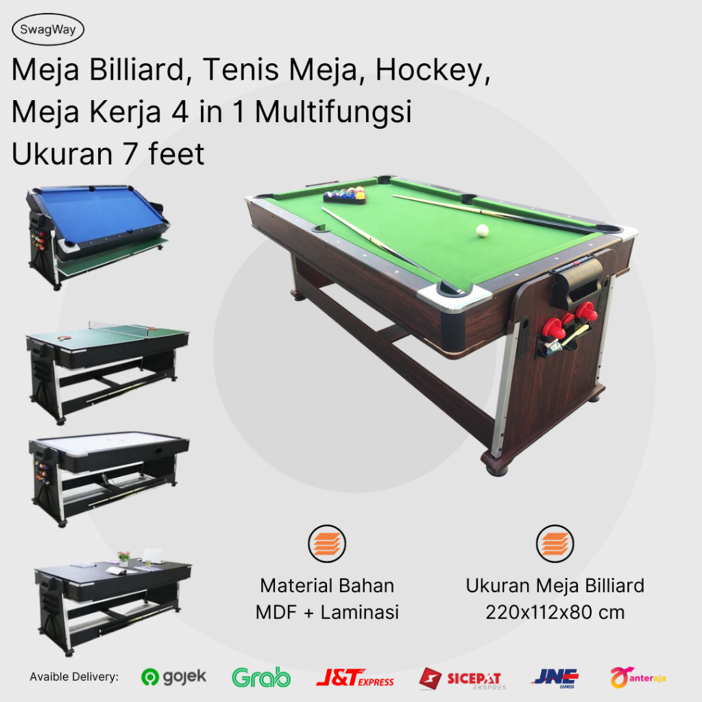 Jual Meja Billiard 4 in 1 Multifungsi 7 feet Meja Biliard Pingpong ...