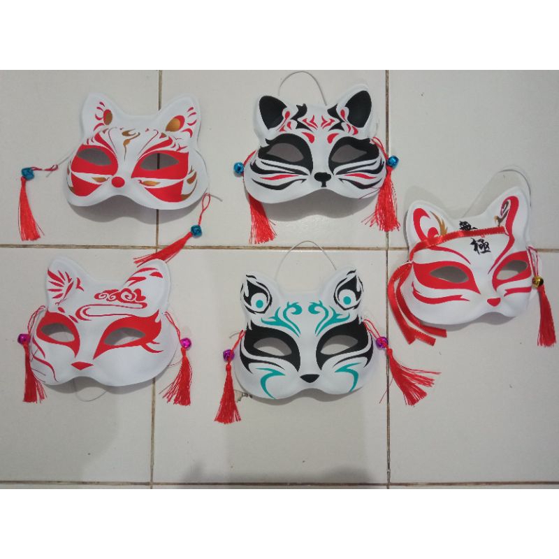 Jual topeng kitsune anime rubah atau kucing Halloween mask | Shopee ...