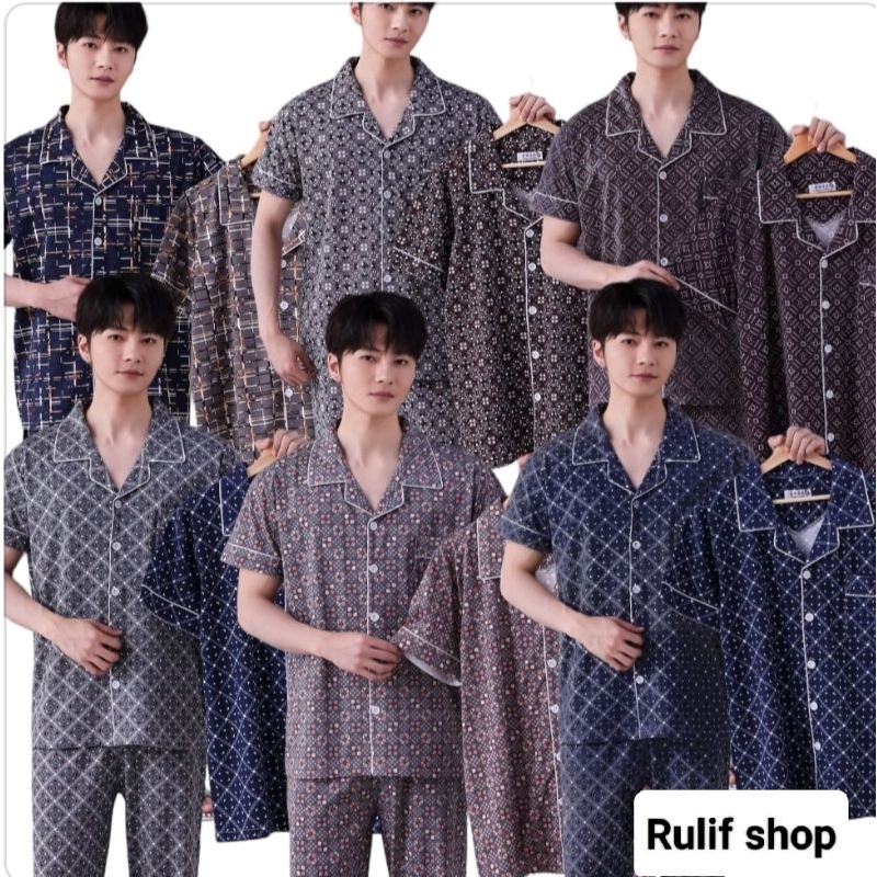 Jual Rulif Baju Tidur Piyama Pria lengan pendek katun tebal/Piyama Baju ...