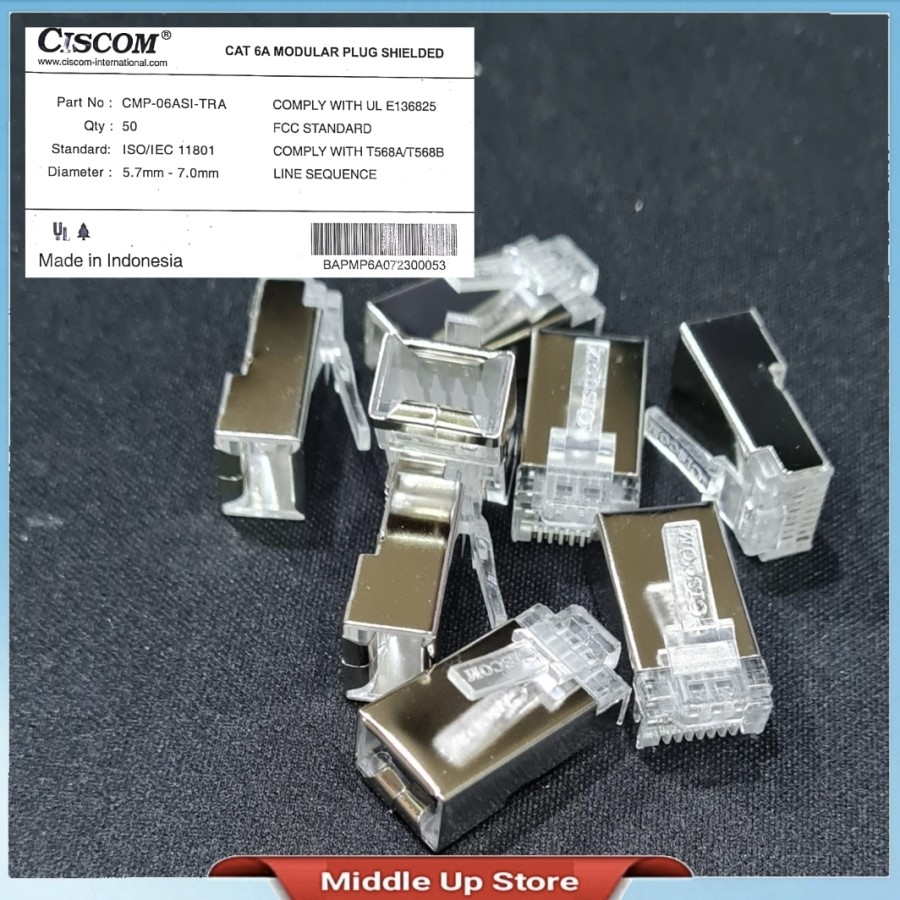 Jual Ciscom CMP-06ASI-TRA MODULAR PLUG RJ-45 SHIELDED CAT.6A (50/pack ...