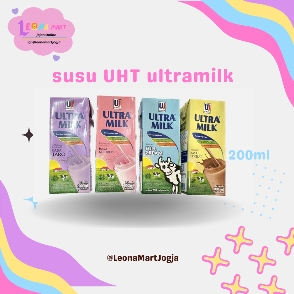 Jual ultra susu UHT 200ml/strawberry/taro/full cream/coklat | Shopee ...