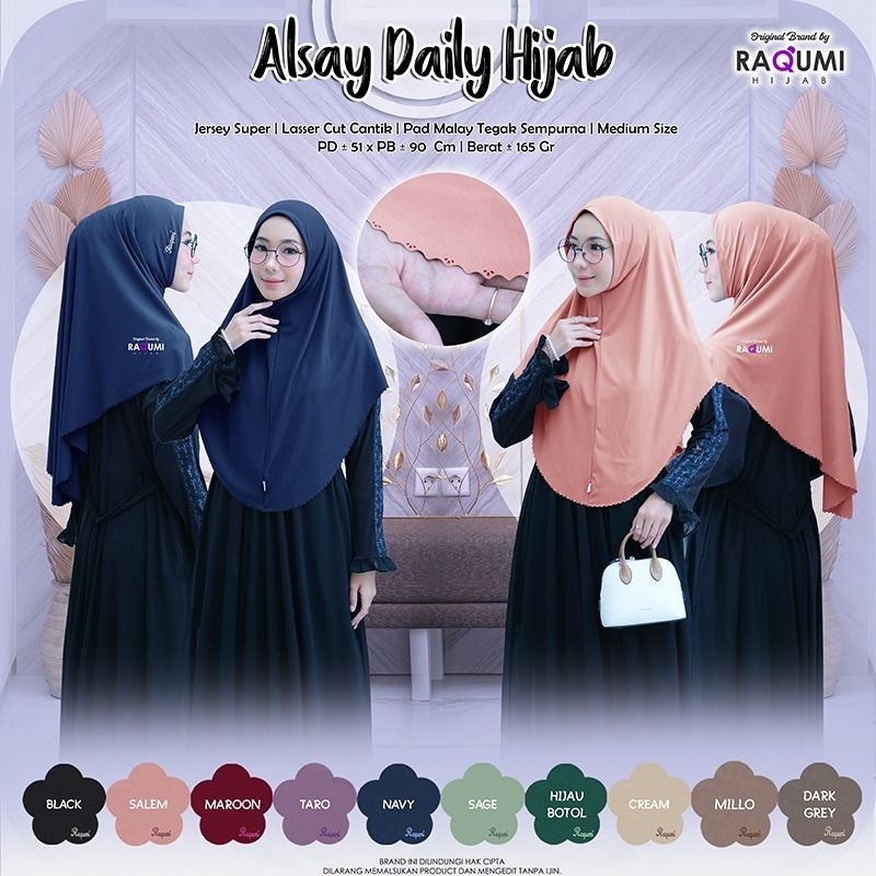 Jual ALSAY RAQUMI DAILY HIJAB PREMIUM JILBAB anya ungsal rosy kunyit ...