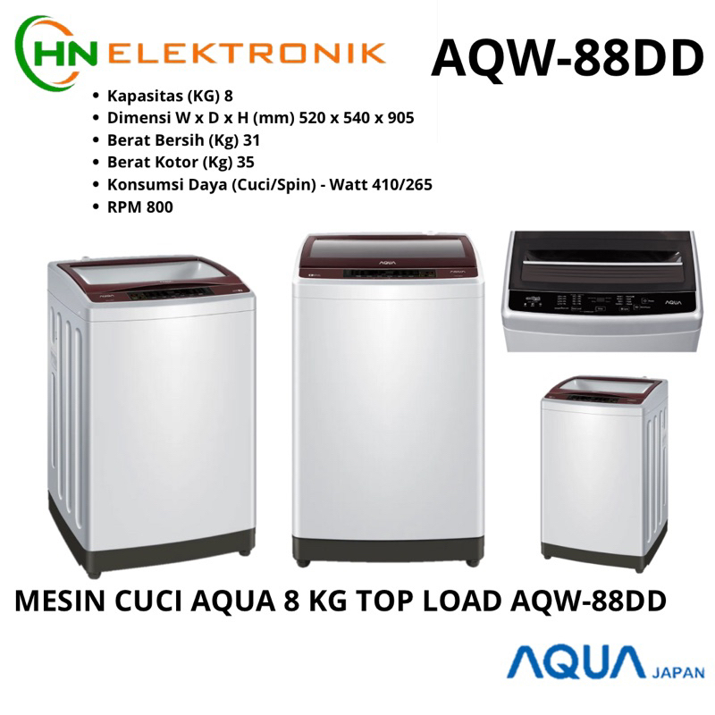 Jual MESIN CUCI AQUA AQUA 8 KG TOP LOADING 1 TABUNG AQW 88DD | Shopee Indonesia