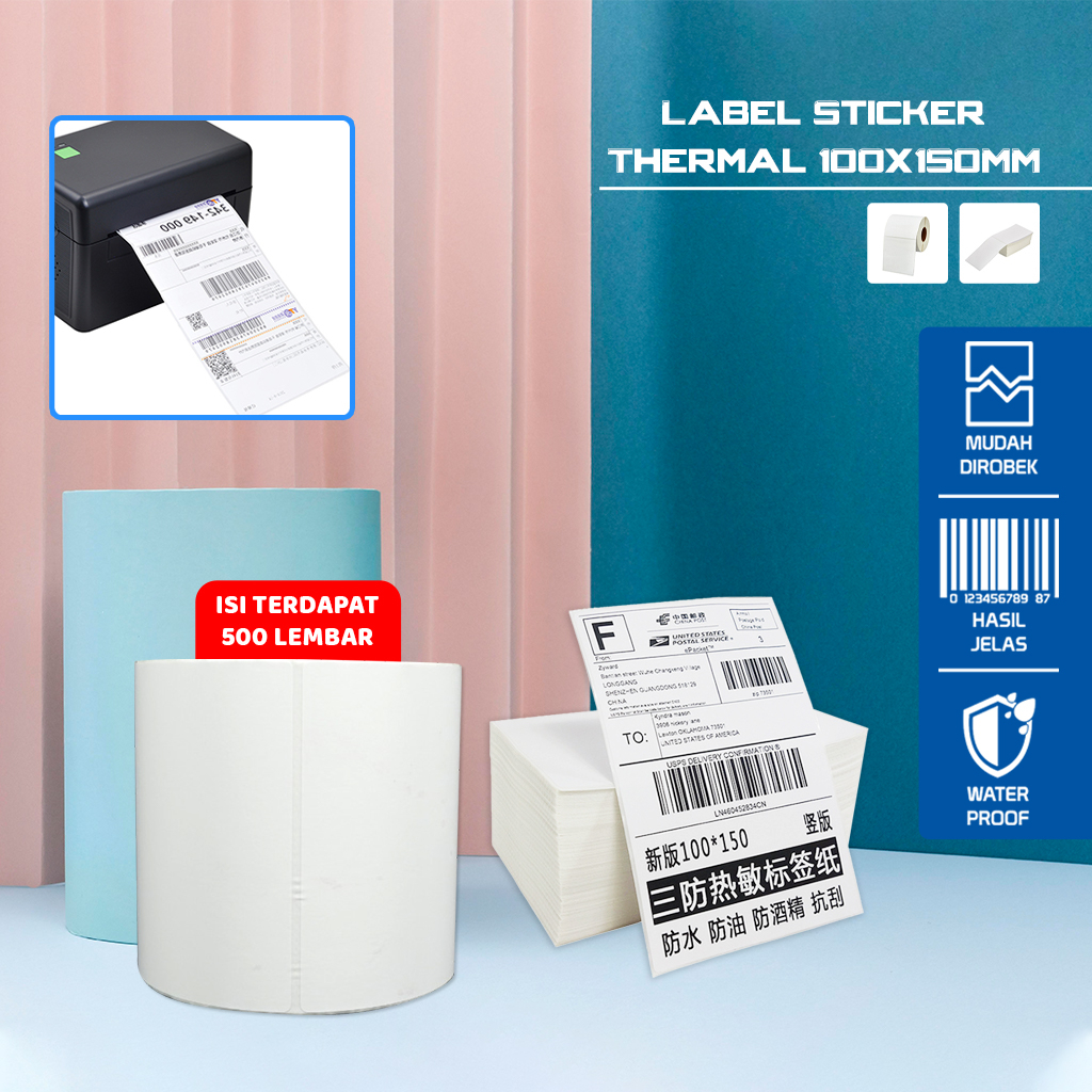 Jual Label Sticker Thermal 100x150 MM Isi 500 LEMBAR / Kertas Stiker Resi Label Barcode / Kertas ...