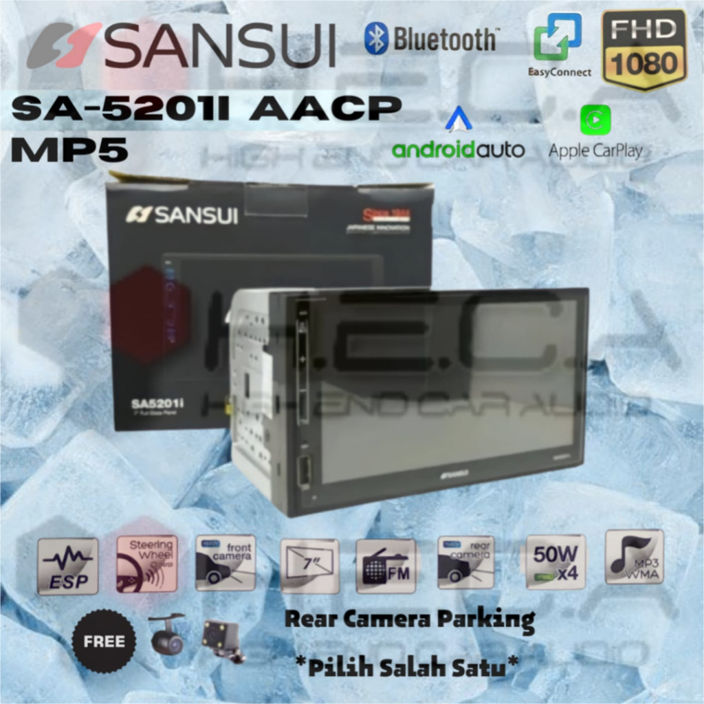Jual SANSUI SA5201i AACP CarPlay Deckless Head Unit Double Din + Camera ...