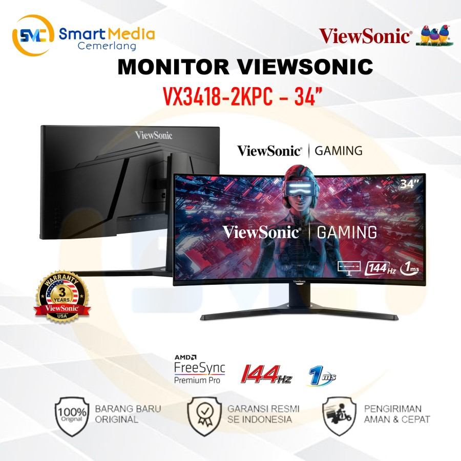 Jual ViewSonic VX3418-2KPC 34” 144Hz Ultrawide Curved Gaming Monitor ...