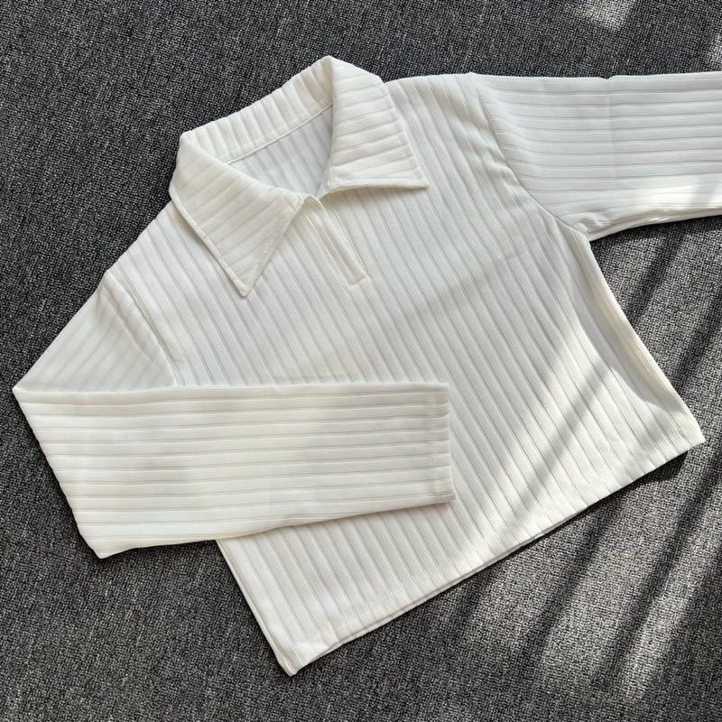 Jual DISTRO RIB UMI - Crop Top Longsleve knit polo baju atasan wanita lengan panjang STYLE ...