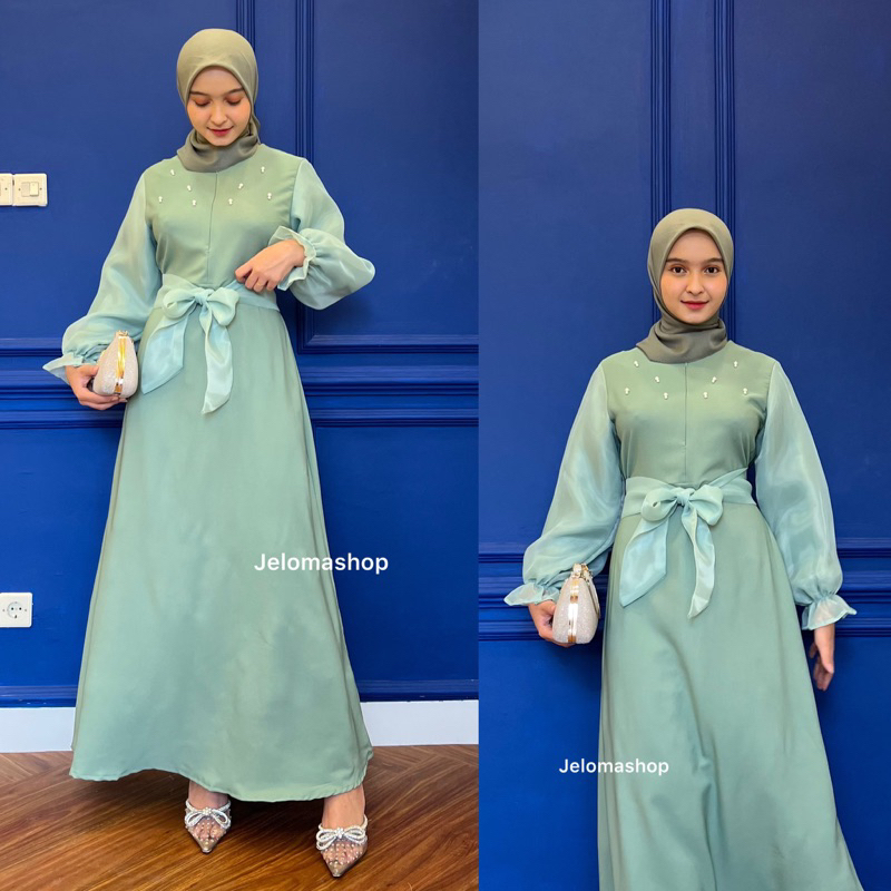 Jual Yuki gamis / gamis shakila+organza bisui friendly | Shopee Indonesia