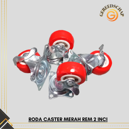 Jual 4 pcs Roda Caster Merah Plus Rem 2 Inci Kaki Roda Etalase | Shopee ...