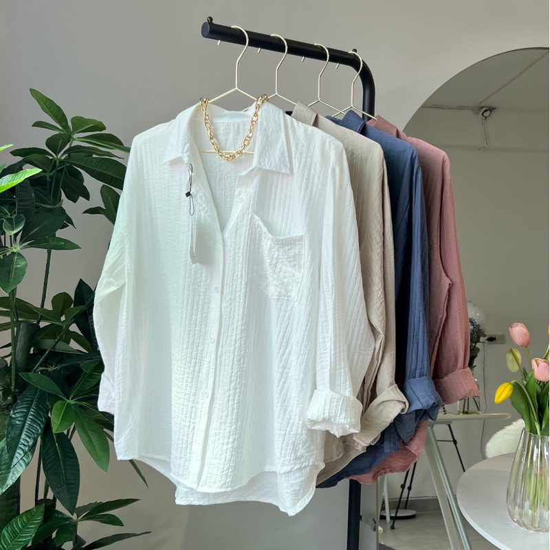 Jual Blouse Lengan Panjang Atasan Wanita Kantong Korea / Kemeja Pocket ...