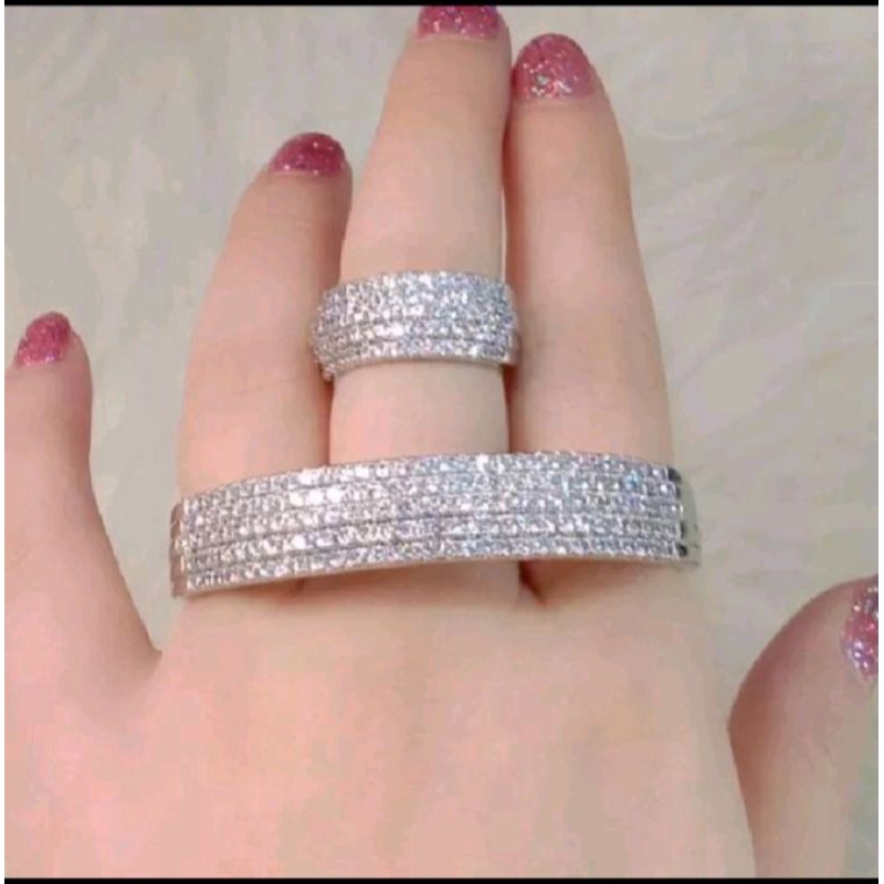 Jual set perhiasaan titanium gelang dan cincin warna silver dewasa ...