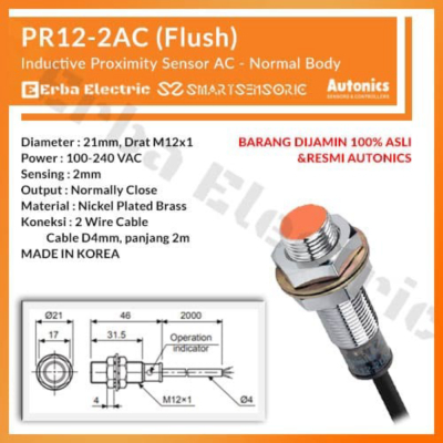 Jual Autonics PR12-2AC Induktif Proximity Sensor Metal Besi 2 wire AC ...