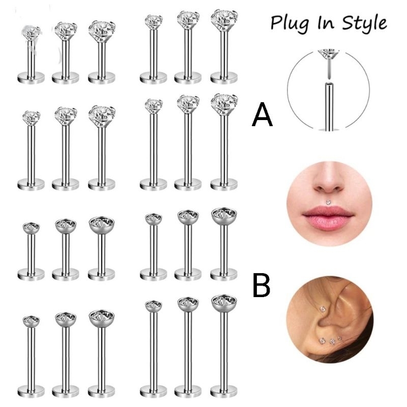 Jual 1PCS / 3PCS Anting Piercing Plug In Lobe Labret Lips Helix Tragus ...