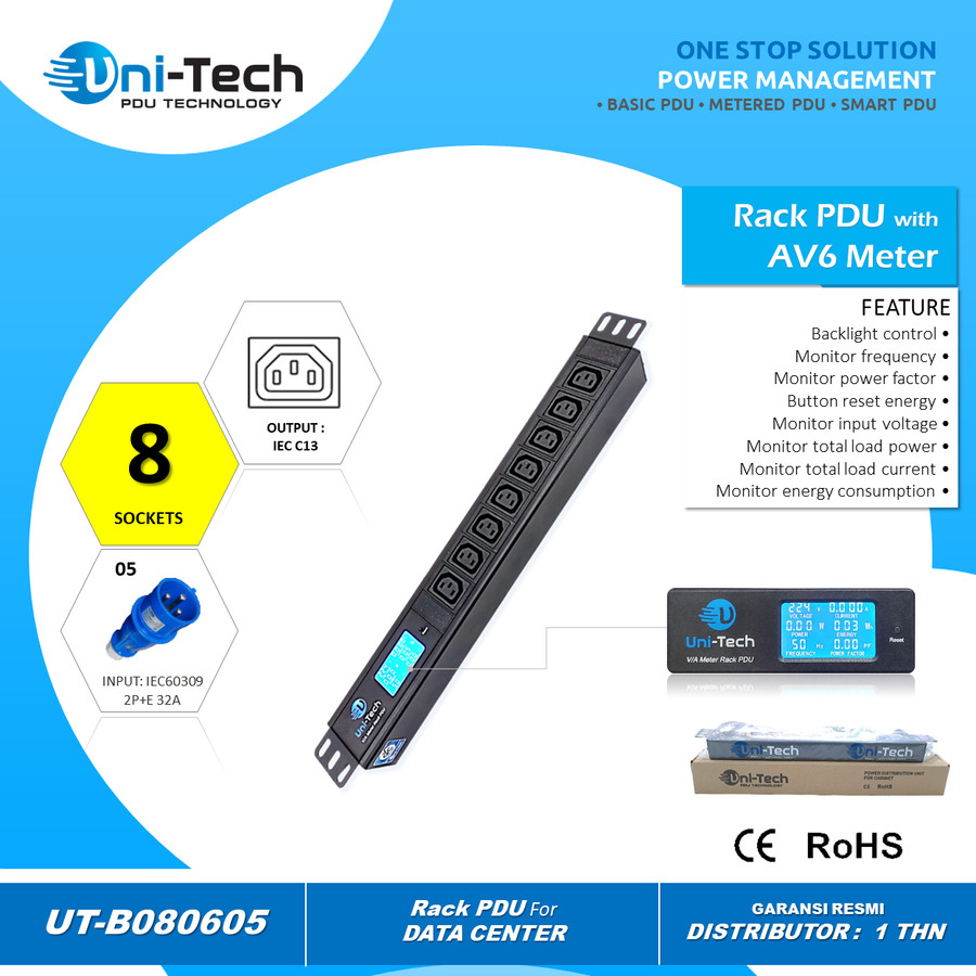 Jual PDU 8 Outlet / Holes / Port Socket C13 with AV6 And Optional ...