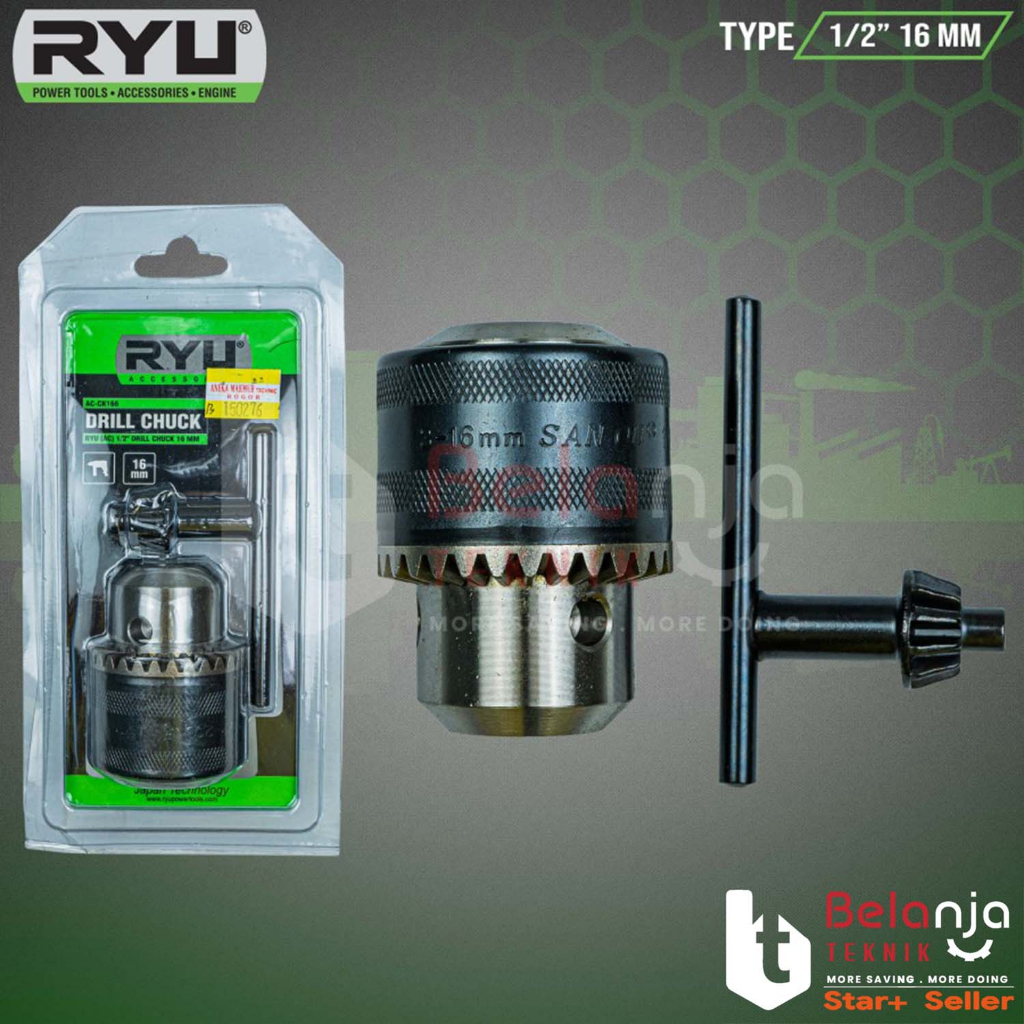 Jual Ryu Key Drill Chuck 16 mm 1/2 Inch 20 UNF Kepala Mesin Bor 1/2 ...