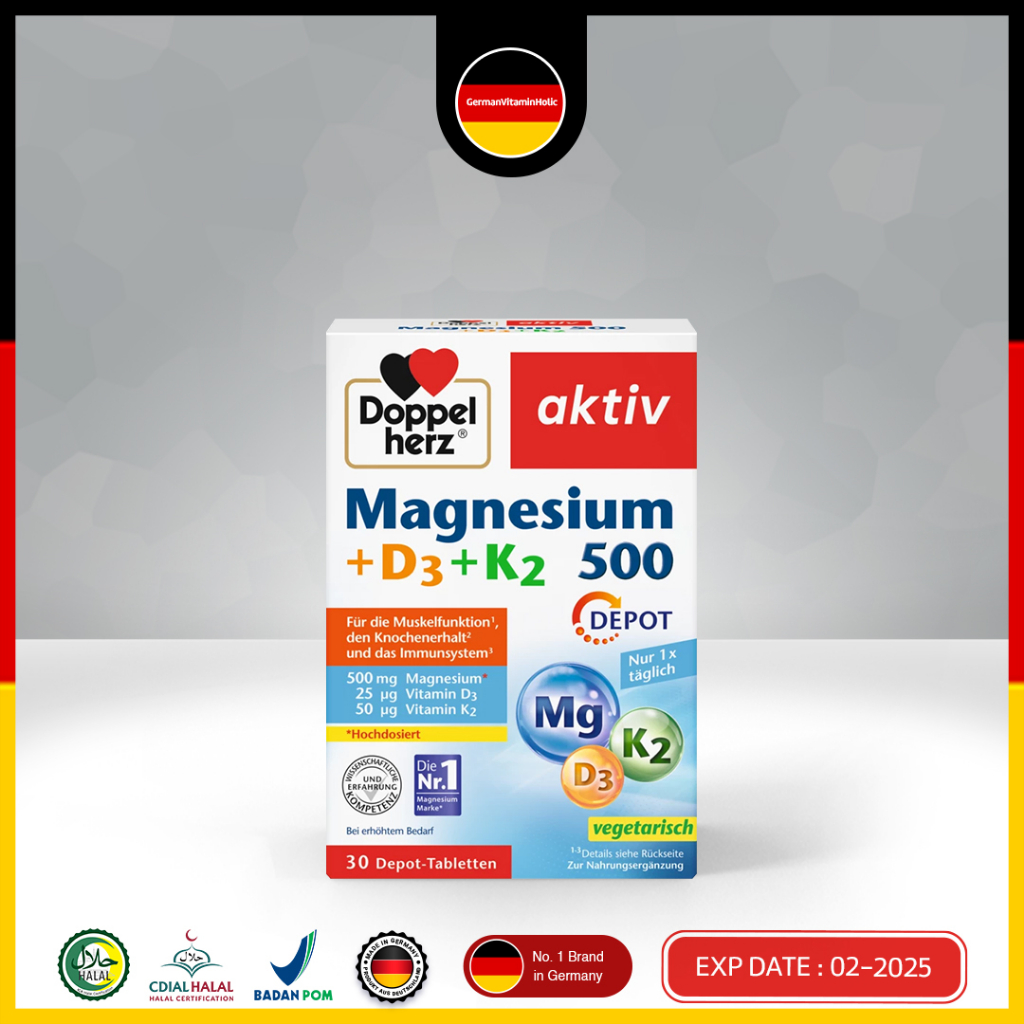 Jual Doppelherz Aktiv - Magnesium 500 + D3 + K2 (isi 30 kapsul/box) | Shopee Indonesia