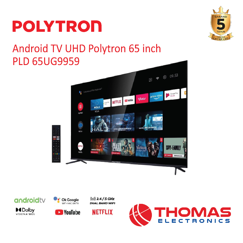 Jual Android Led TV Polytron 65 inch PLD 65UG9959 65 UG 9959 4K UHD ...