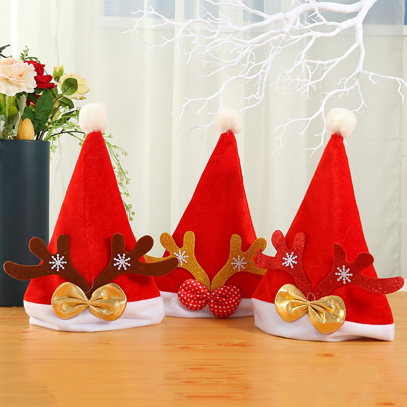 Jual TOPI NATAL BAHAN FELT SANTA MERAH MOTIF RUSA | Shopee Indonesia