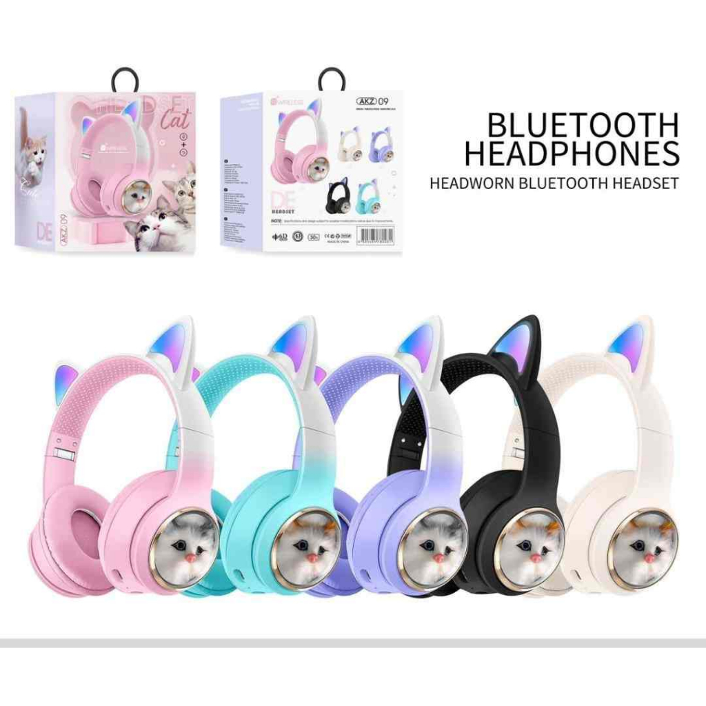 Jual Cat Ear Headphones Wireless Bluetooth LED AKZ 09 / Headphone lucu ada Lampu | Shopee Indonesia