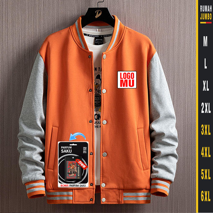Jual JAKET VARSITY PRIA ORANYE ABU MUDA (M-6XL) CUSTOM JAKET VARSITY ...