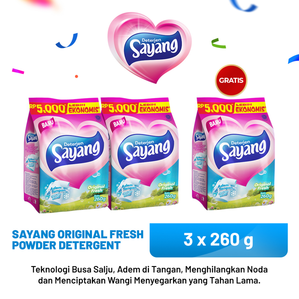 Jual [Buy 2 Get 1 Free] Sayang Original Fresh Powder Detergent 260 GR ...