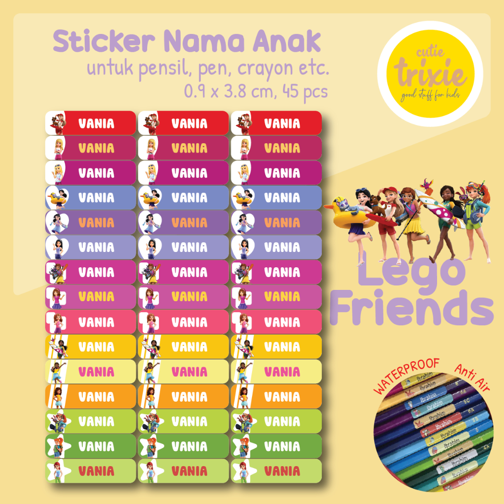 Jual Sticker label nama anak untuk pensil pen crayon Lego Friends ...