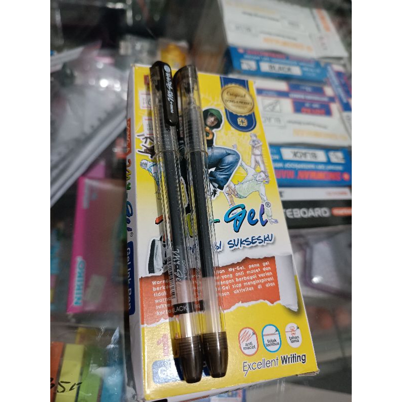 Jual PENA MY GEL 0.5 mm WARNA HITAM 1 box (isi 12 pcs) | Shopee Indonesia