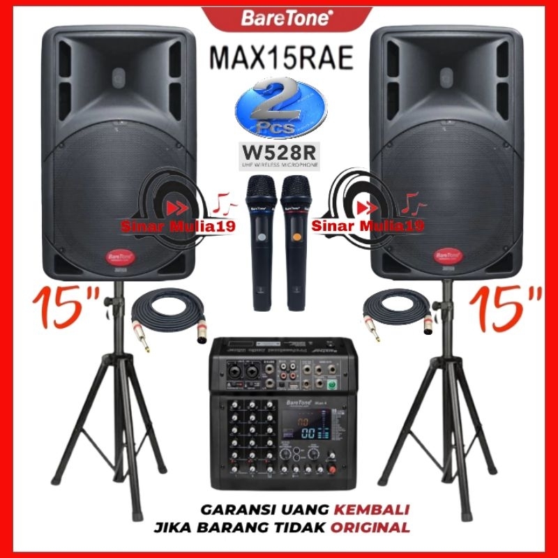 Jual Paket Sound System Speaker Aktif BareTone MAX15RAE Mixer 4 Ch ...
