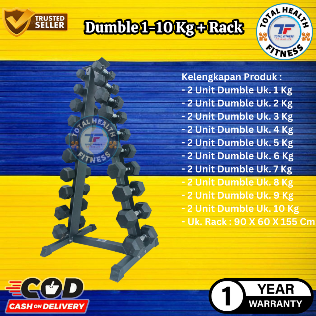 Jual Alat Olahraga Angkat Beban Dumble Hexagonal 1-10 Kg + Rack ...