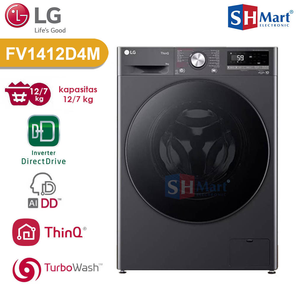 Jual MESIN CUCI FRONT LOADING LG 12 KG FV1412D4M INVERTER TURBO WASH ...