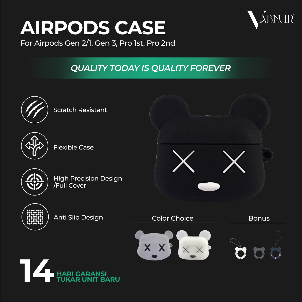 Jual Soft Case Airpods Gen 1/2 WBB Bears Kaws Black Silikon Casing Pro ...
