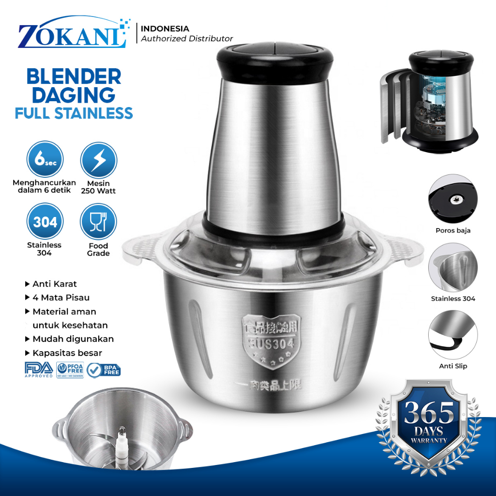 Jual Zokani (COD) Blender Chopper Stainless Steel 2L Penggiling Bumbu ...