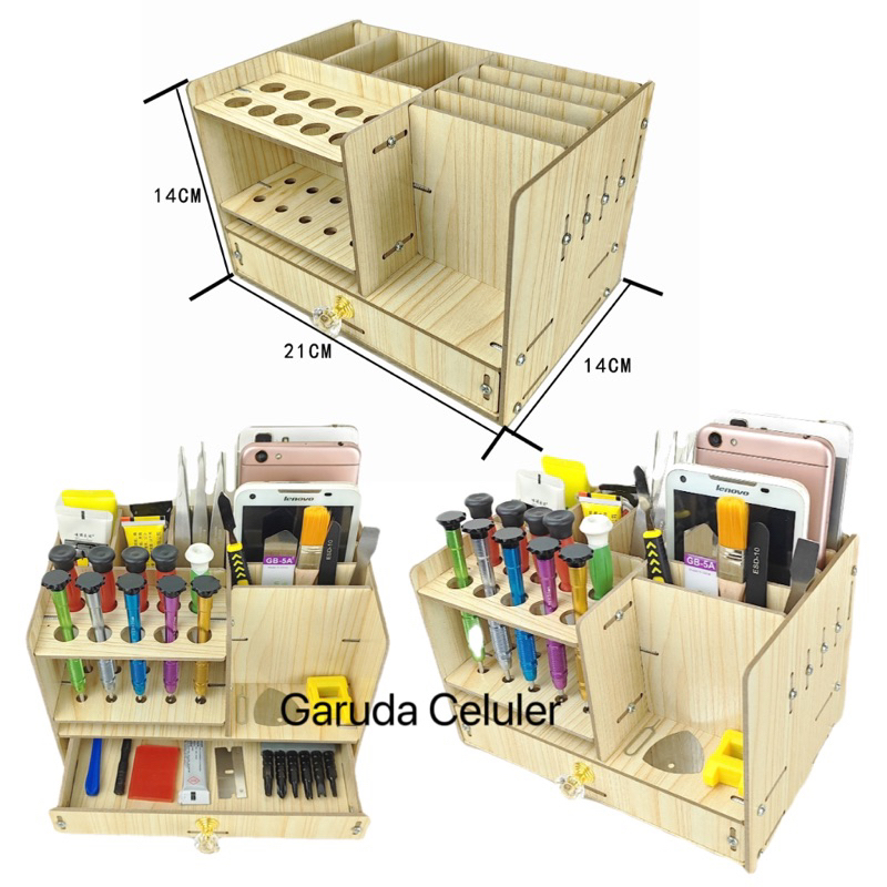 Jual Rak Kayu Susunan Penyimpanan Hp Obeng Tool Sparepart RT-G18 ...