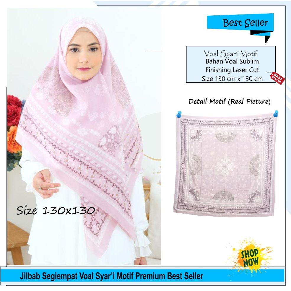 Jual Jilbab Segi Empat Voal Syari Motif 48 Jumbo Size 130x130 Kerudung - Hijab Scarf Square ...