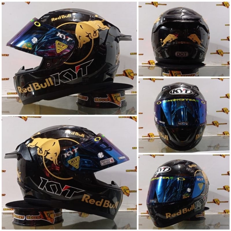 Jual HELM KYT R10 BLACK DOFF PAKET CUSTOM RED BULL 100% ORIGINAL SNI ...
