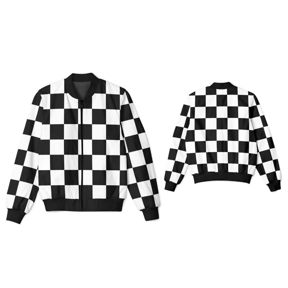 Jual Jaket Hitam Putih Kotak kotak // Jaket Bomber Motif Hitam Putih ...