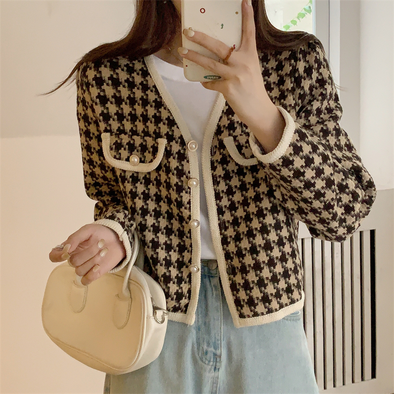 Jual yikoo-Cardigan korea jacket kotak-kotak lengan panjang atasan wanita | Shopee Indonesia