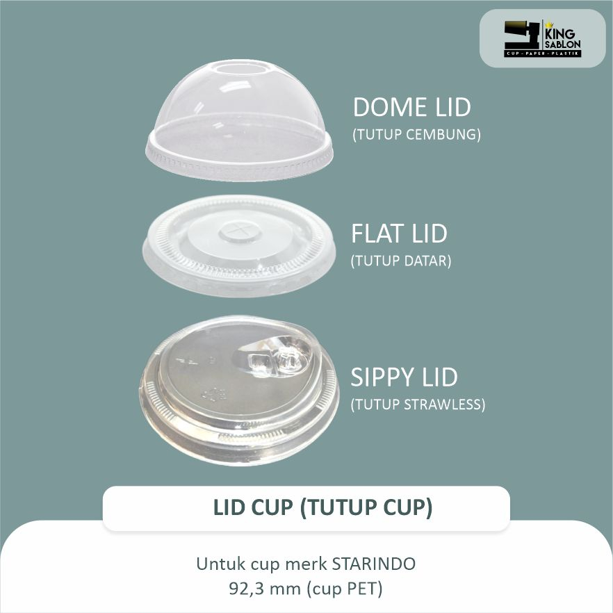 Jual Lid tutup cup untuk PET 12,14,16 OZ datar cembung strawless ...