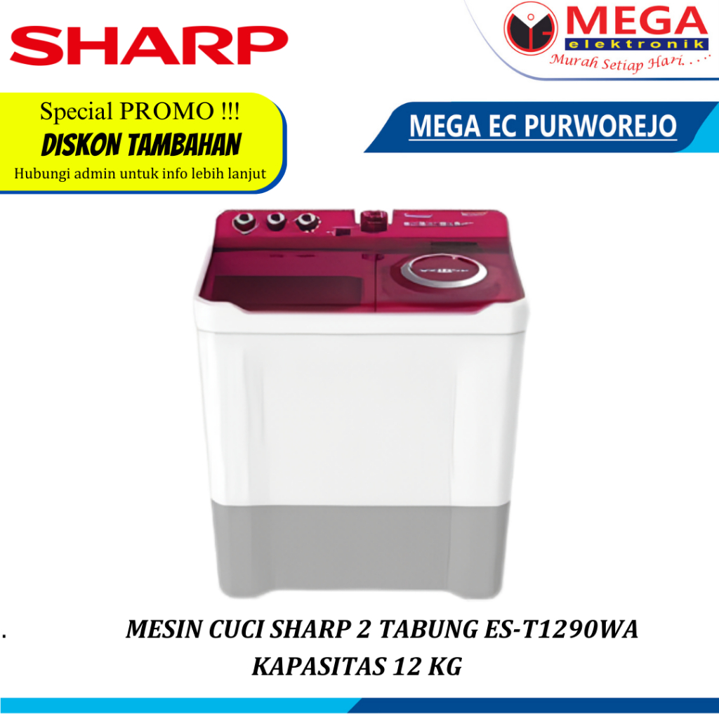 Jual MESIN CUCI SHARP 2 TABUNG ES-T1290WA KAPASITAS 12 KG | Shopee ...