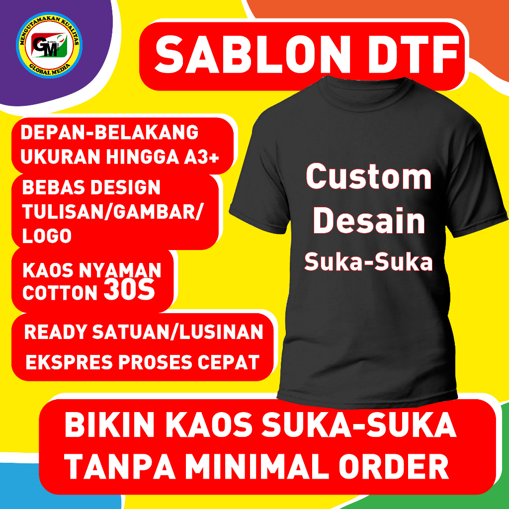 Jual SABLON BAJU KAOS SATUAN CUSTOM DESAIN SENDIRI GAMBAR NAMA TULISAN BAHAN DTF INCLUDE KAOS ...