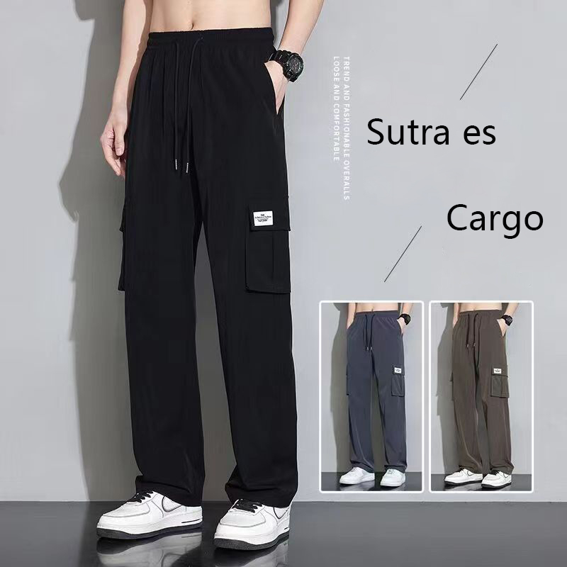 Jual KeyBoy Celana Kulot Pria hitam korean style celana cargo panjang cowok dewasa sutra es ...