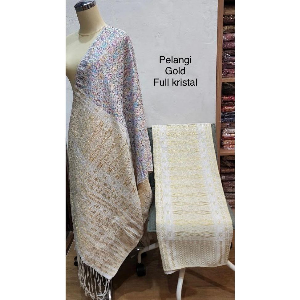 Jual Kain Songket Medan Tumtuman Sarung Selendang Warna Pelangi Gold ...