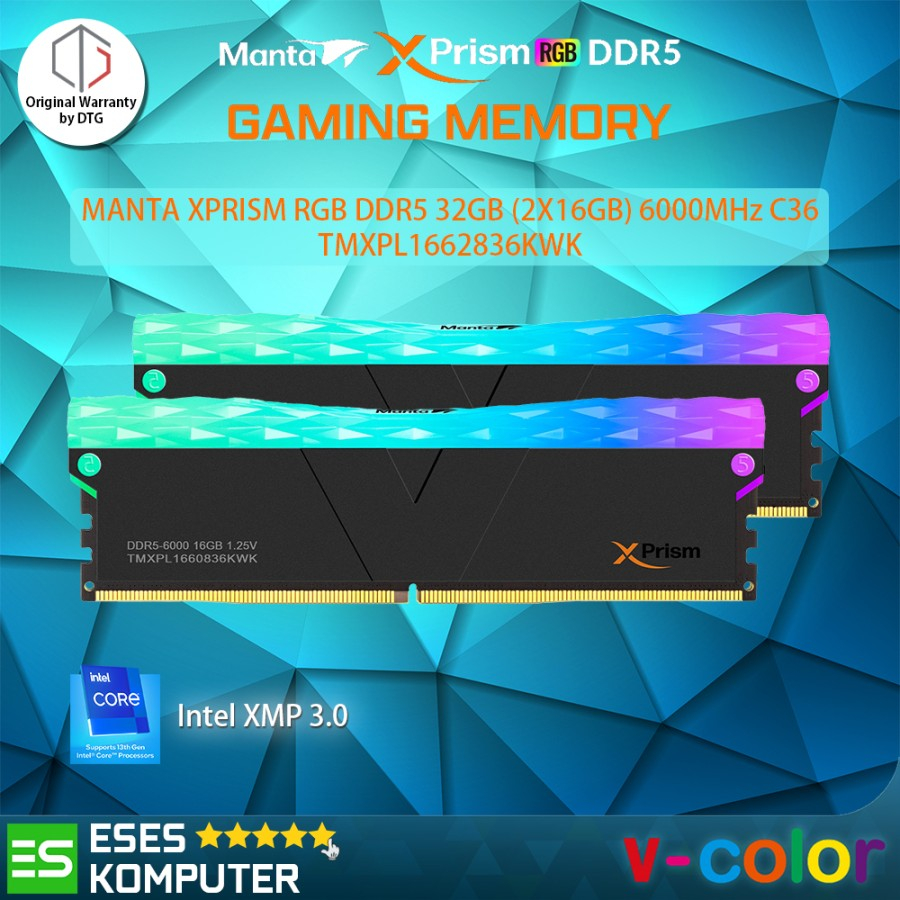 Jual RAM v-color DDR5 MANTA XPRISM RGB 32GB (2x16GB) 6000MHz C36 BLACK ...