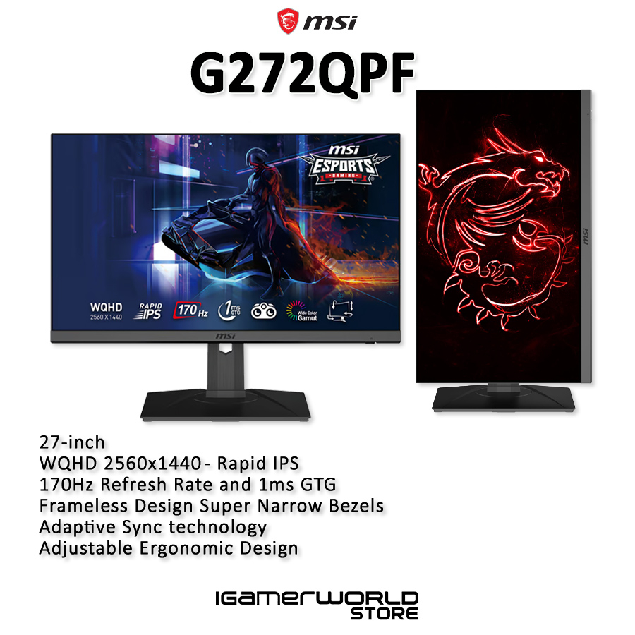 Jual MSI G272QPF 27 inch WQHD 170Hz 1ms Rapid IPS Gaming Monitor | Shopee Indonesia