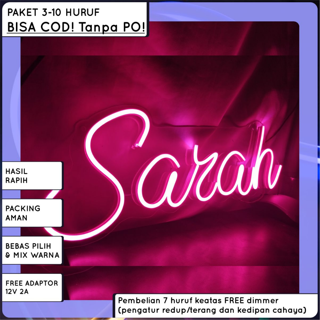 Jual COD Paket Hemat 3-10 Huruf Custom Lampu Nama Neon Flex Lampu ...