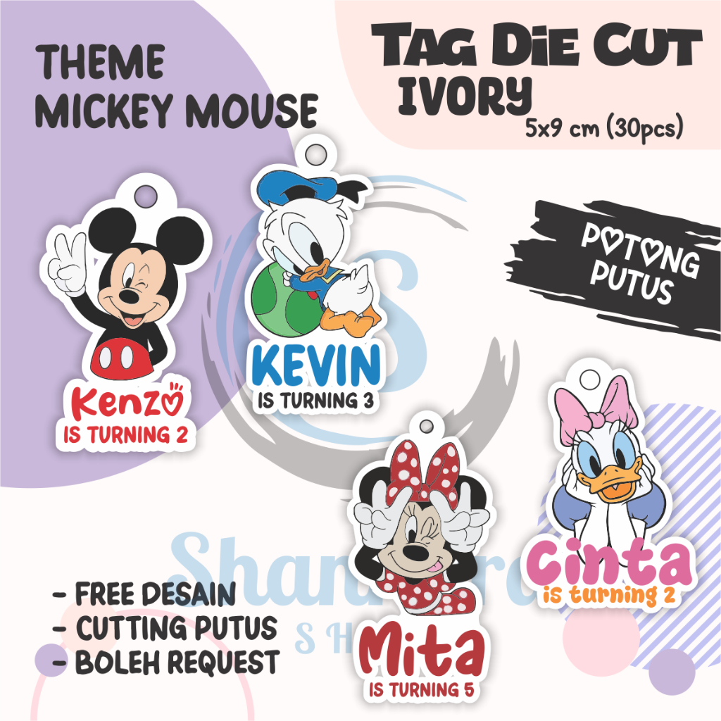 Jual (30pcs) Tag THEME MICKEY MOUSE ( TAG ONLY ) / Tag Hampers Ulang ...